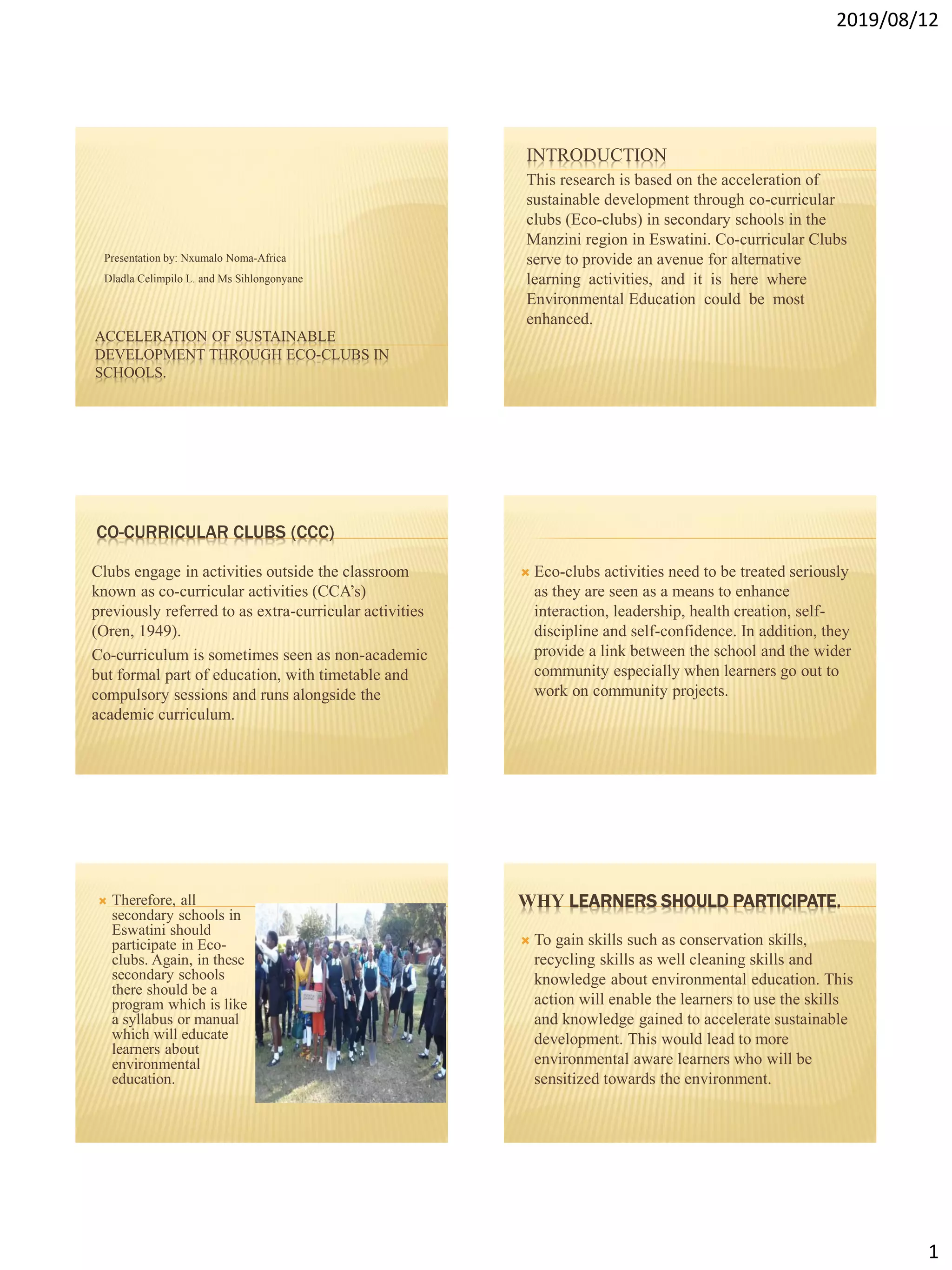 Acceleration of Sustainable Development Through Eco-Clubs in Schools | PDF