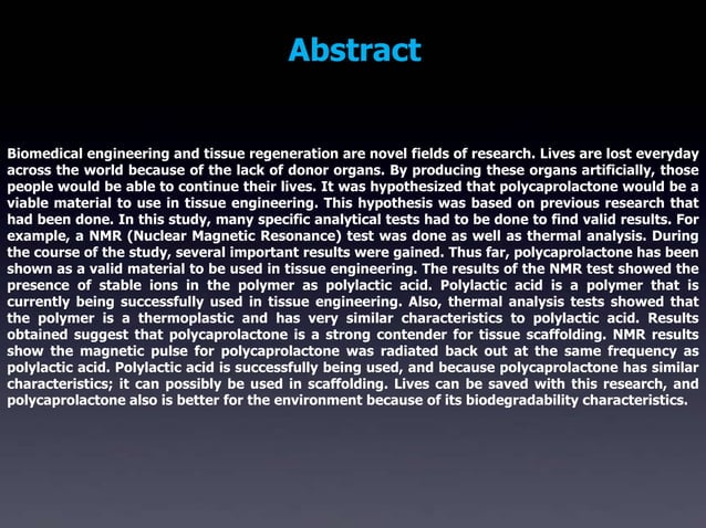 Using Polycaprolactone for Tissue Regeneration | PPTX | Chemistry | Science