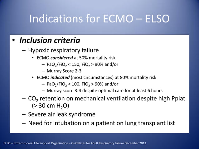 Powerpoint presentation of the indications for ecmo from jay menaker ...