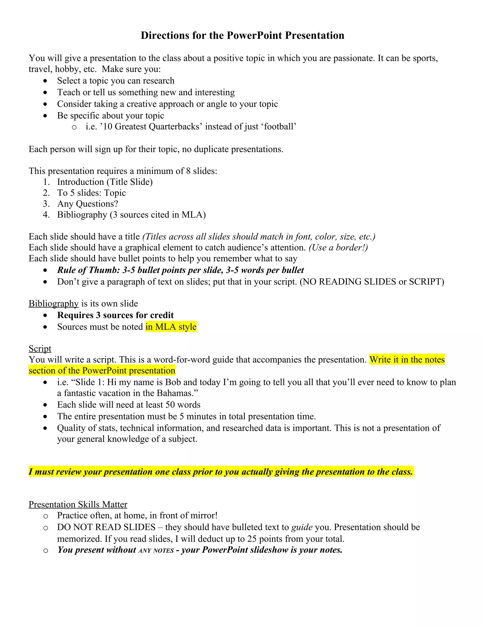 Powerpoint presentation rubric | DOC