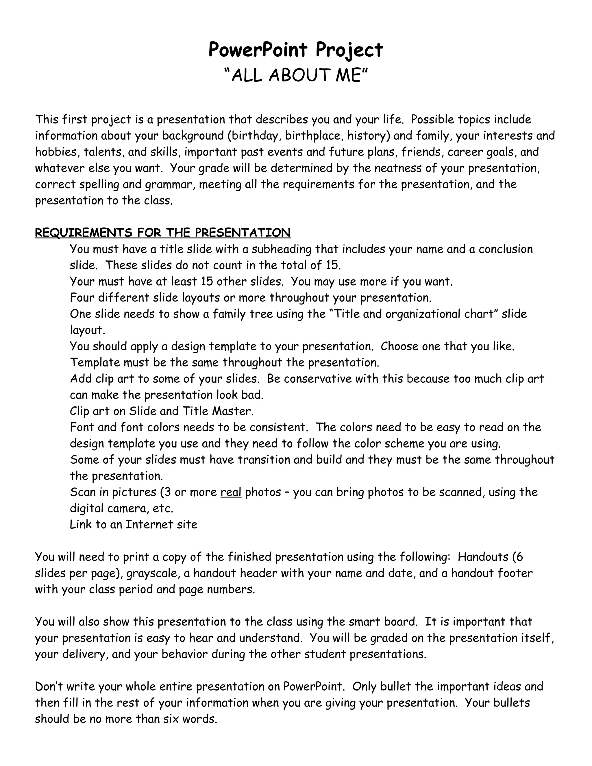 Power point project -all about me | DOC