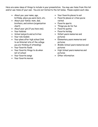 Power point project -all about me | DOC