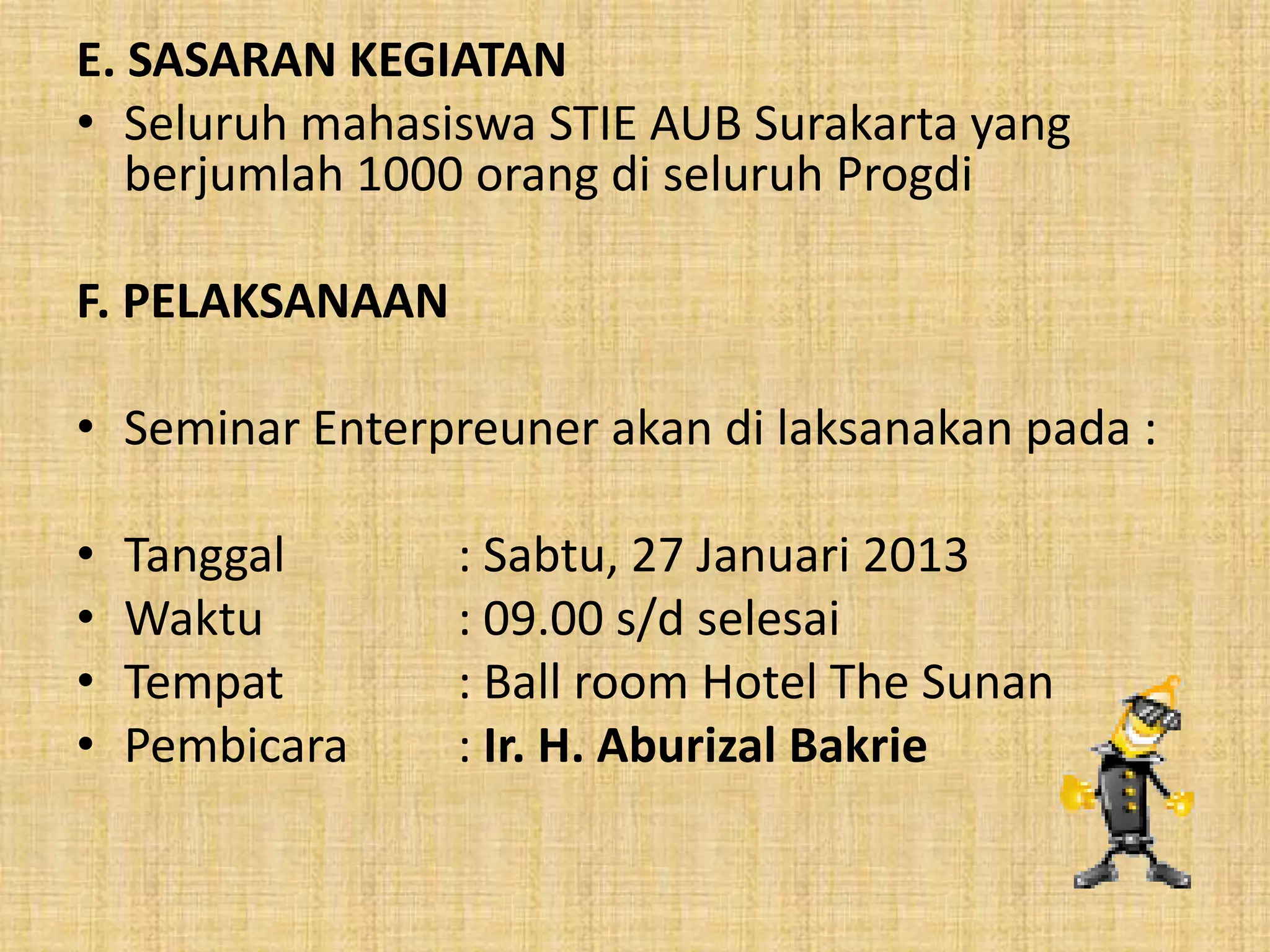 Power point proposal kegiatan dies natalis stie aub surakarta | PPT