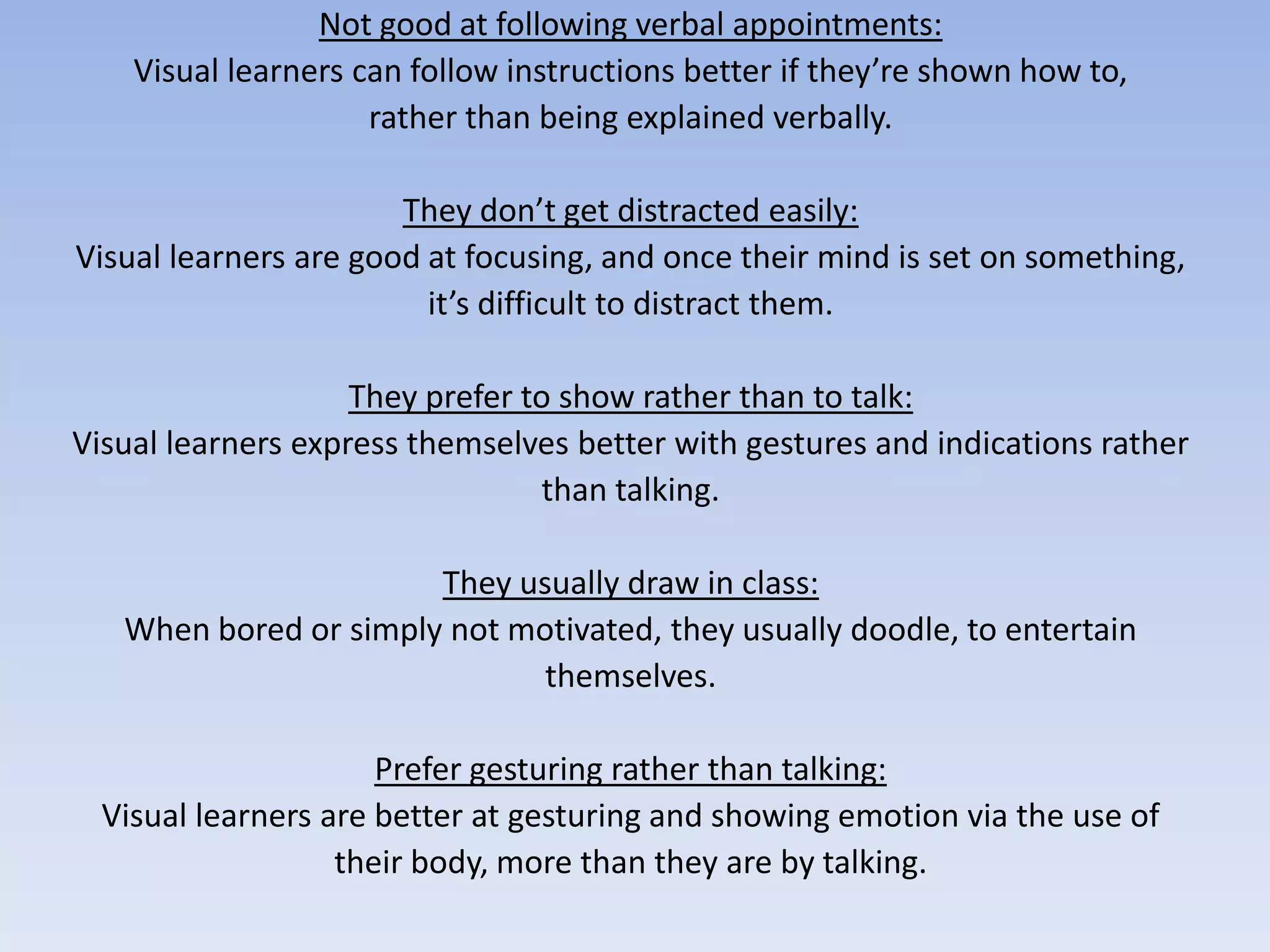Visual Learner's Characteristics | PPSX