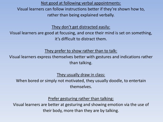 Visual Learner's Characteristics | PPSX