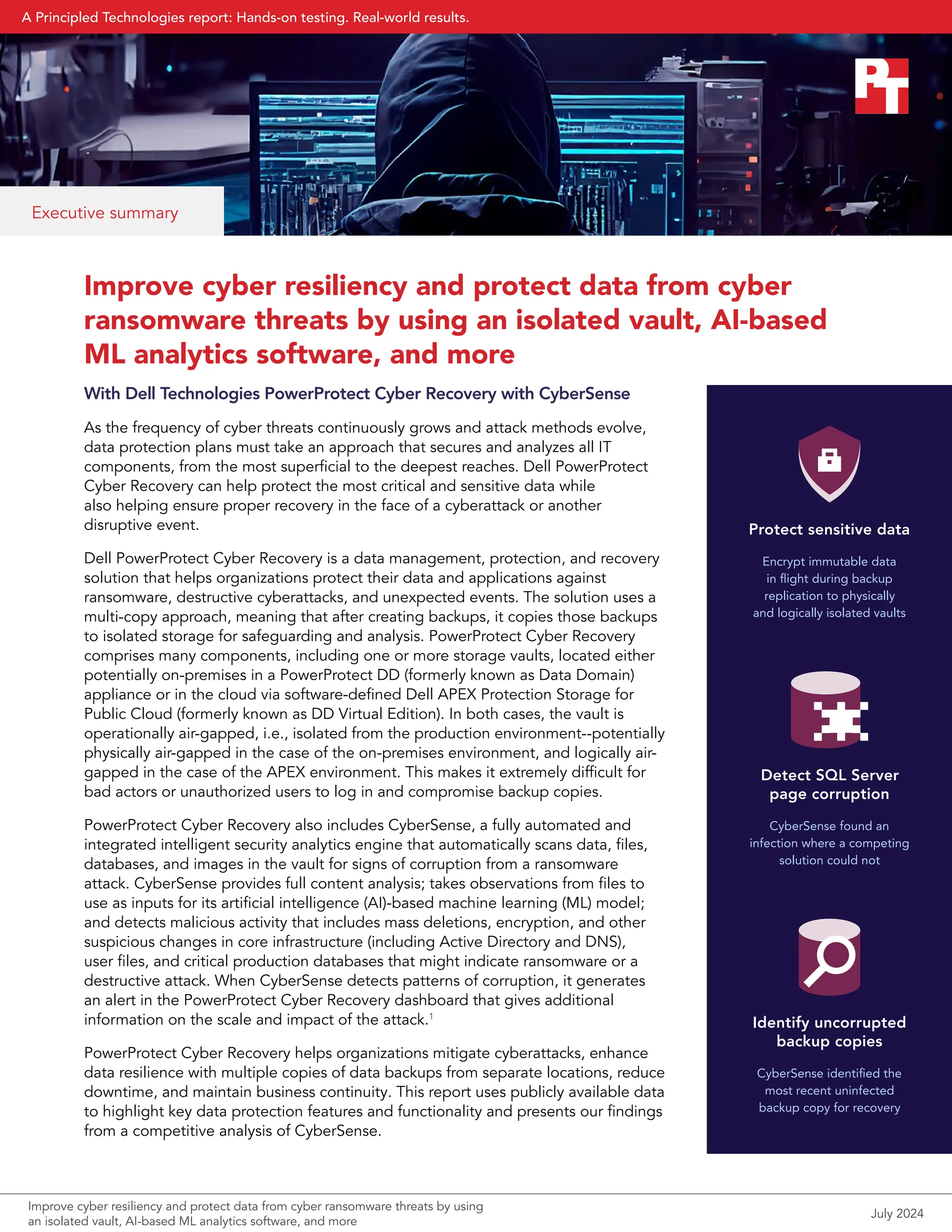 Improve cyber resiliency and protect data from cyber ransomware threats by using an isolated ...