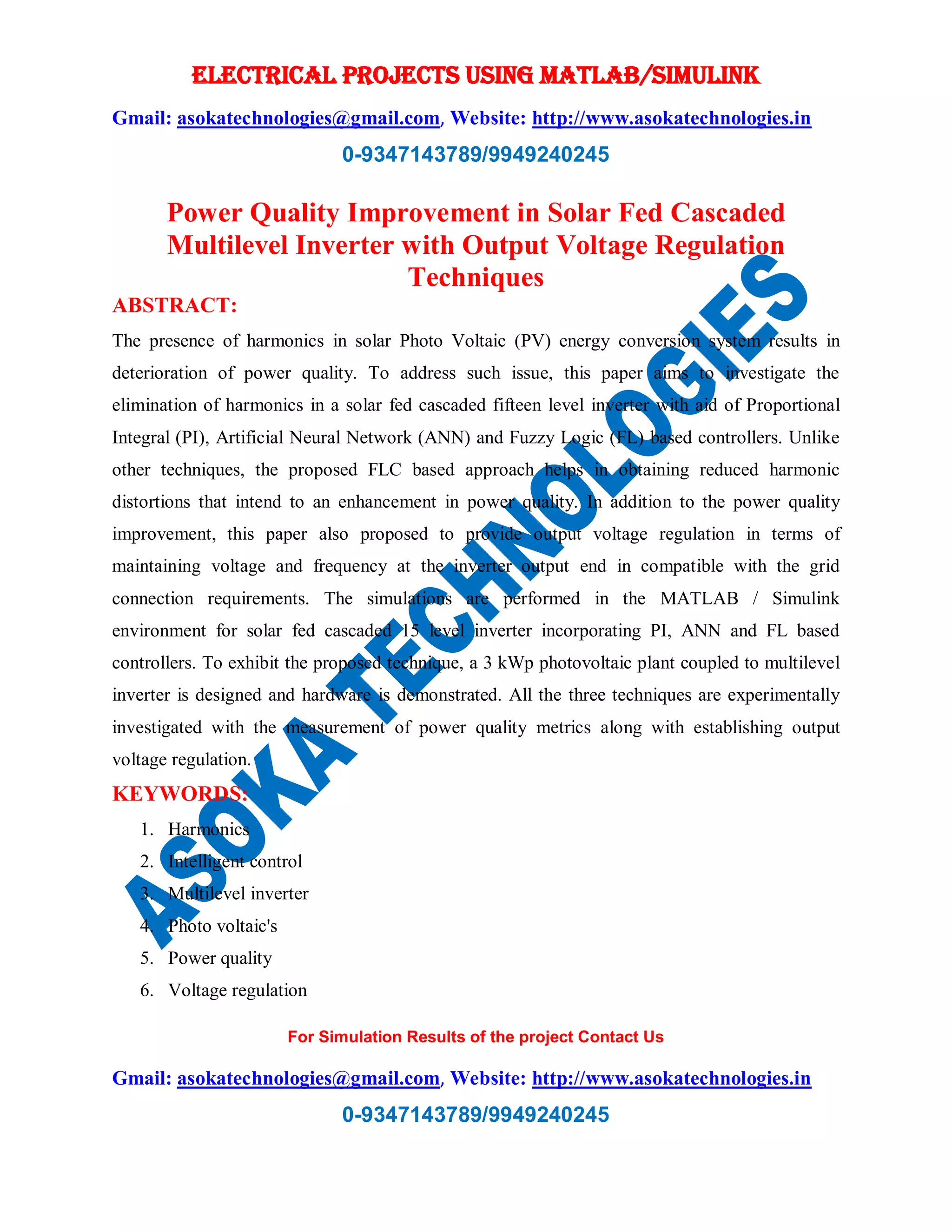 Power Quality Improvement In Solar Fed Cascaded Multilevel Inverter With Output Voltage