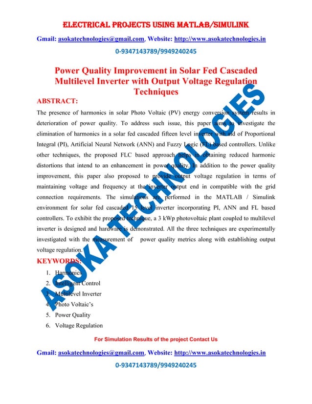 Power quality improvement in solar fed cascaded multilevel inverter with output voltage ...