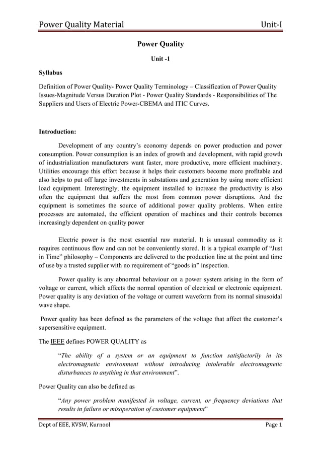 Power quality notes unit 1 | PDF