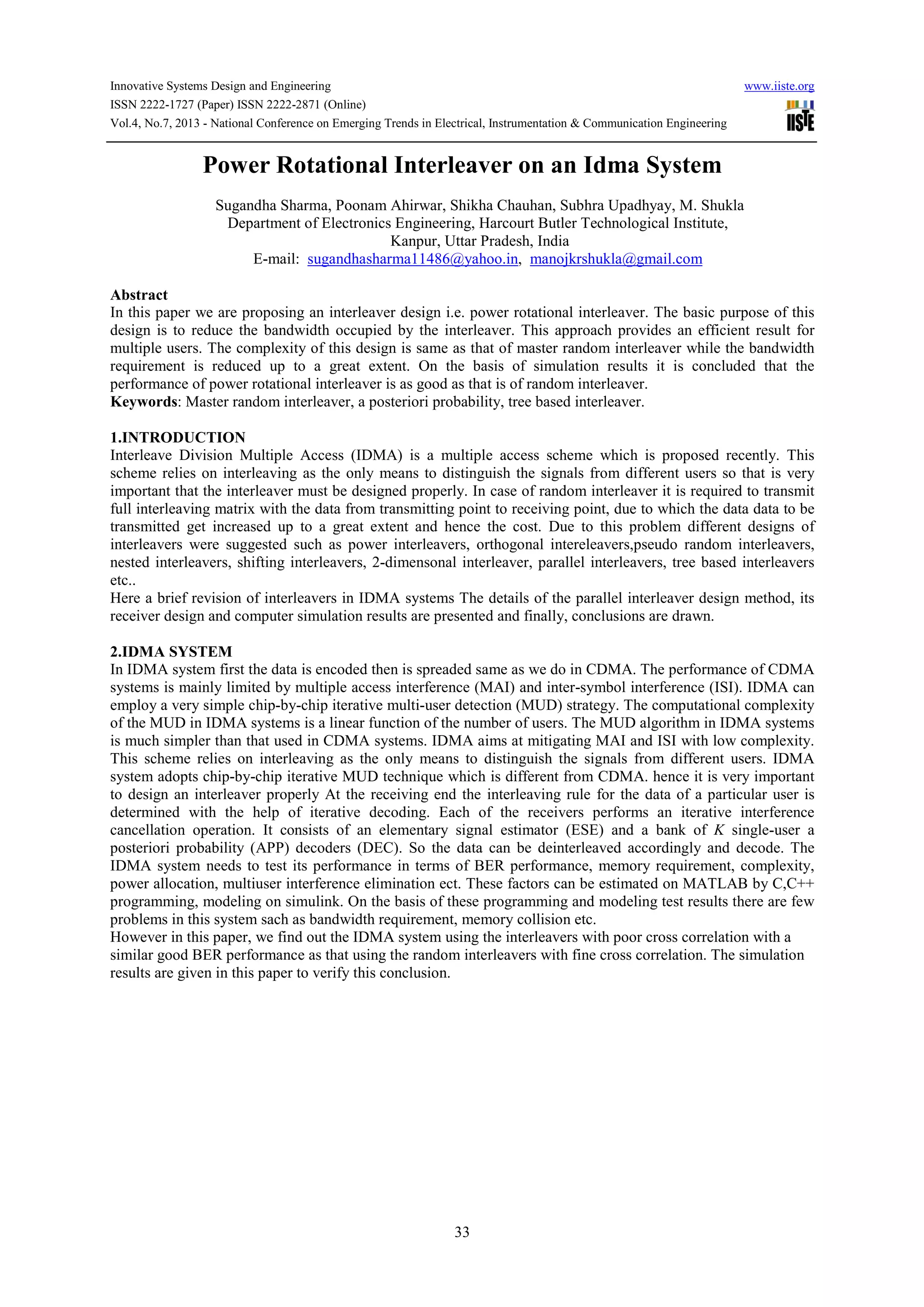 Power Rotational Interleaver On An Idma System Pdf Digital Audio Computer Software And