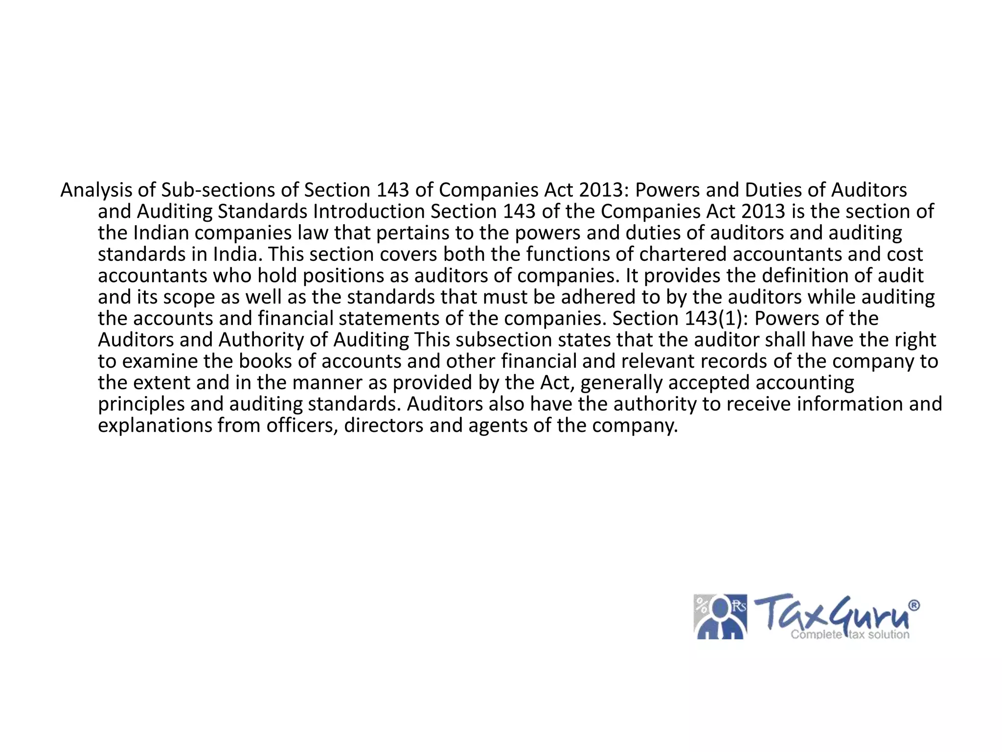 Powers and Duties of Auditors and Auditing Standards – Section 143.pptx ...