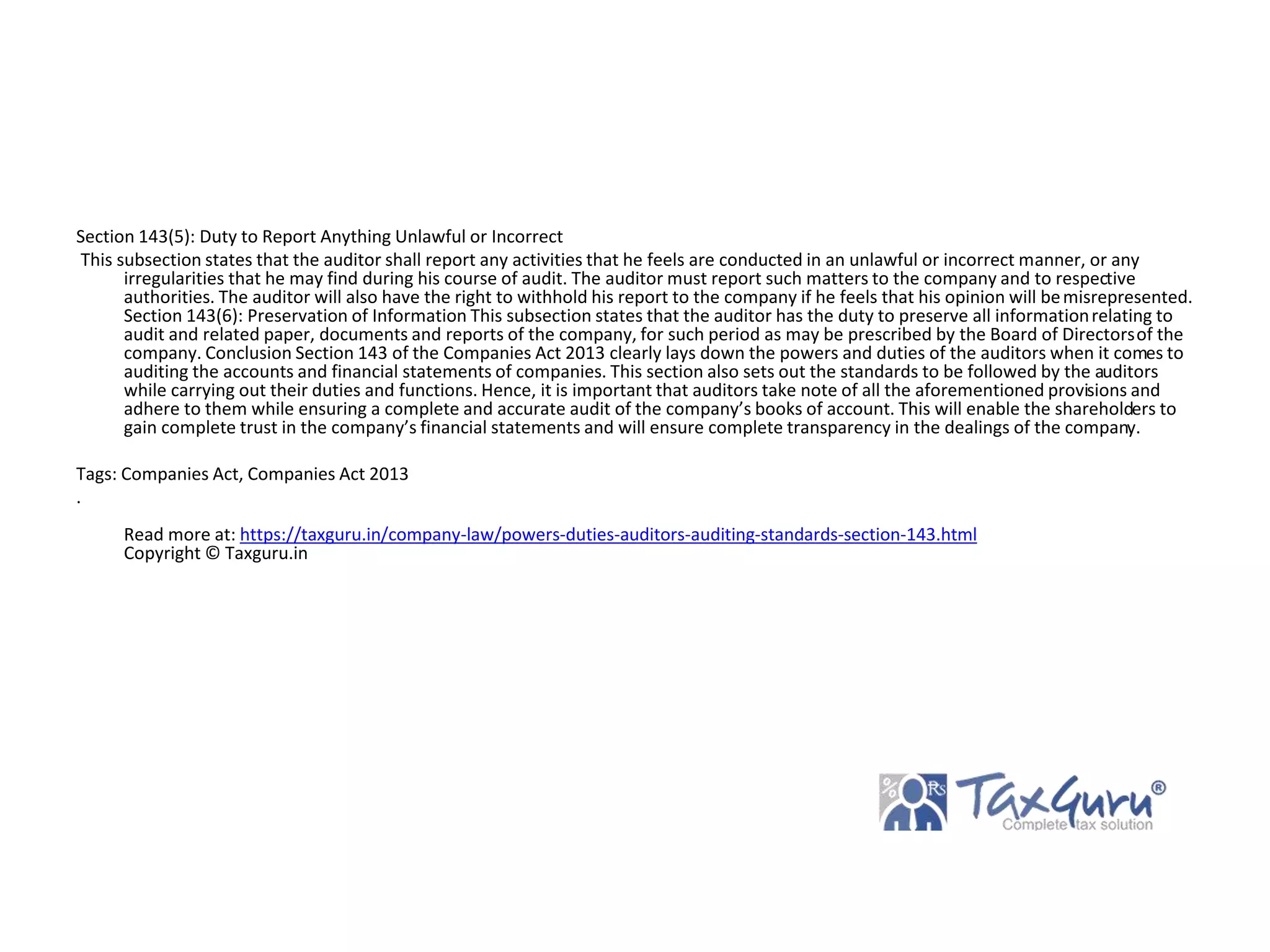 Powers and Duties of Auditors and Auditing Standards – Section 143.pptx | Business Accounting ...