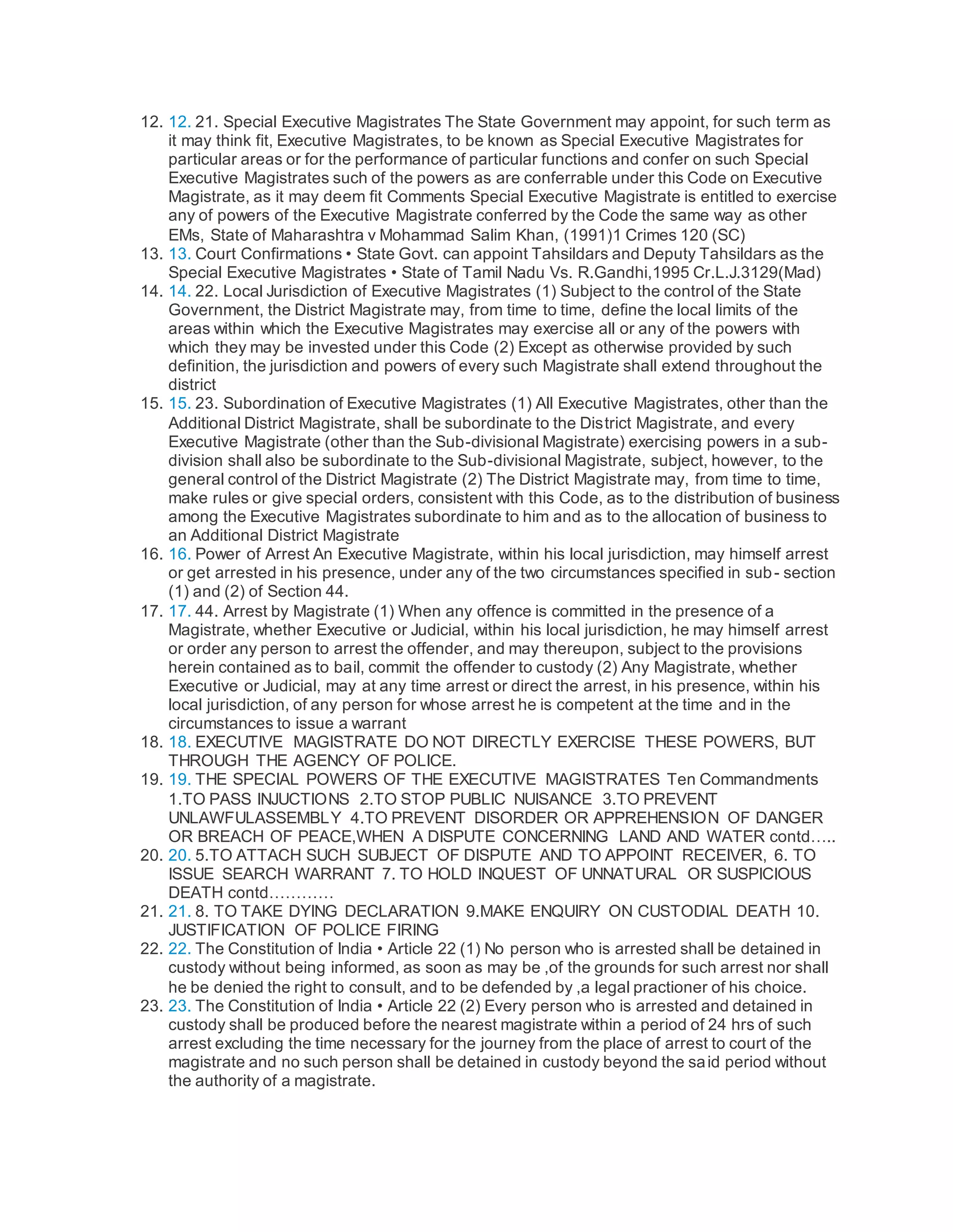 Powers and duties of executive magistrates | DOCX
