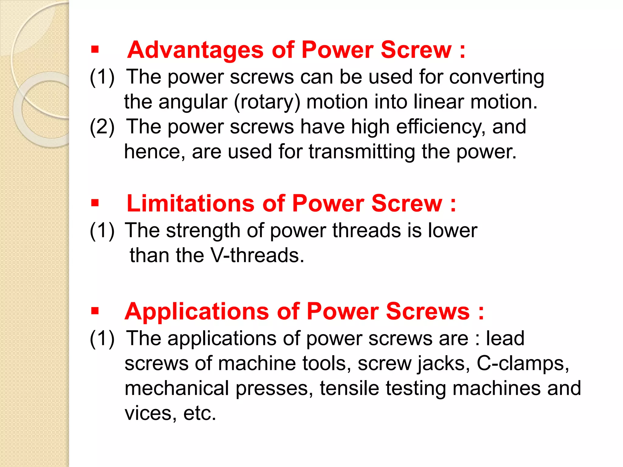 Power screw (machine design & industrial drafting ) | PPTX