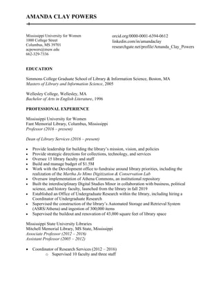 Amanda Clay Powers' Curriculum Vitae PDF | PDF