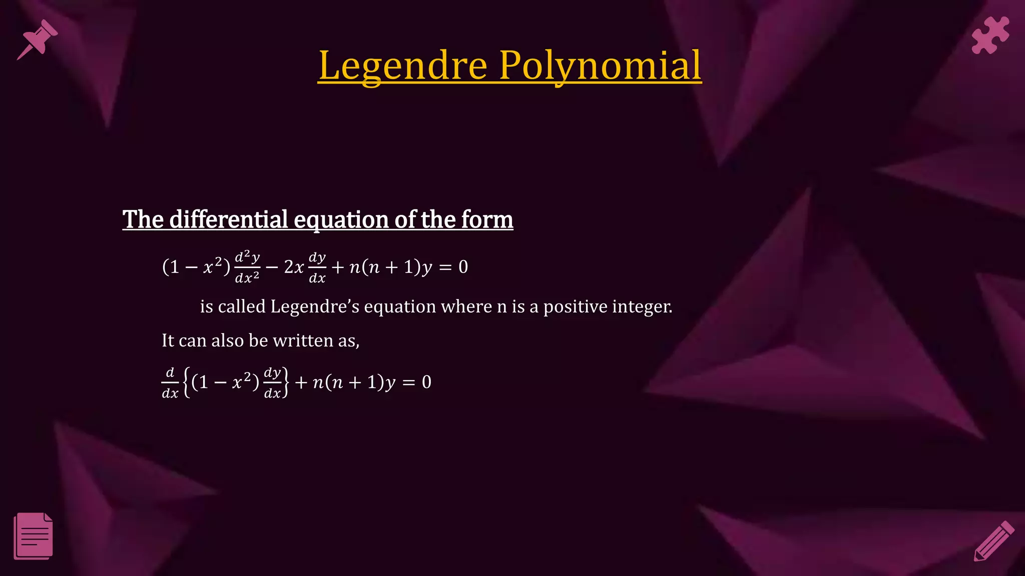 Power Series - Legendre Polynomial - Bessel's Equation | PPTX | Physics ...
