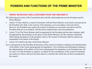 POWERS FUNCTION OF PM and their special powers | PPT