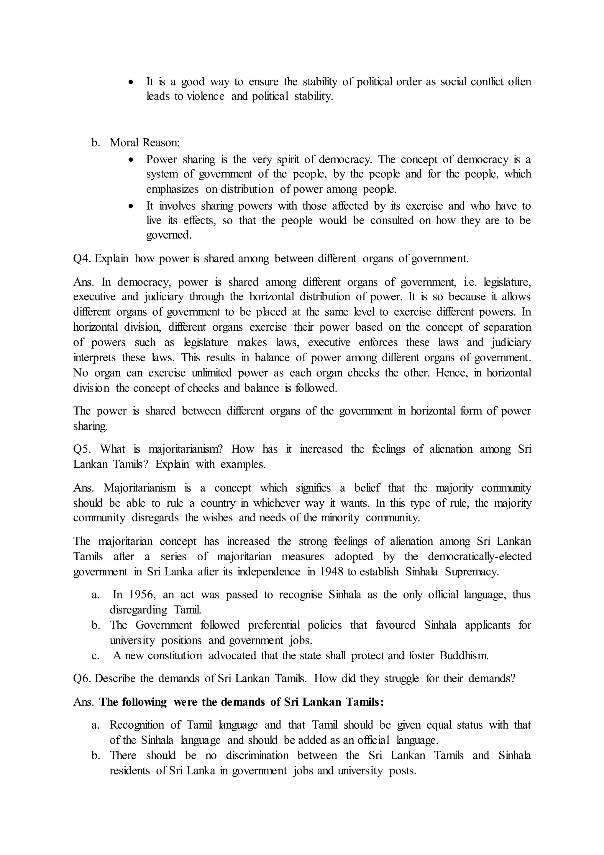 Power sharing class 10 notes | DOCX