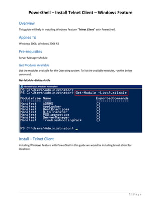 PowerShell install Windows Feature | PDF | Operating Systems | Computer Software and Applications