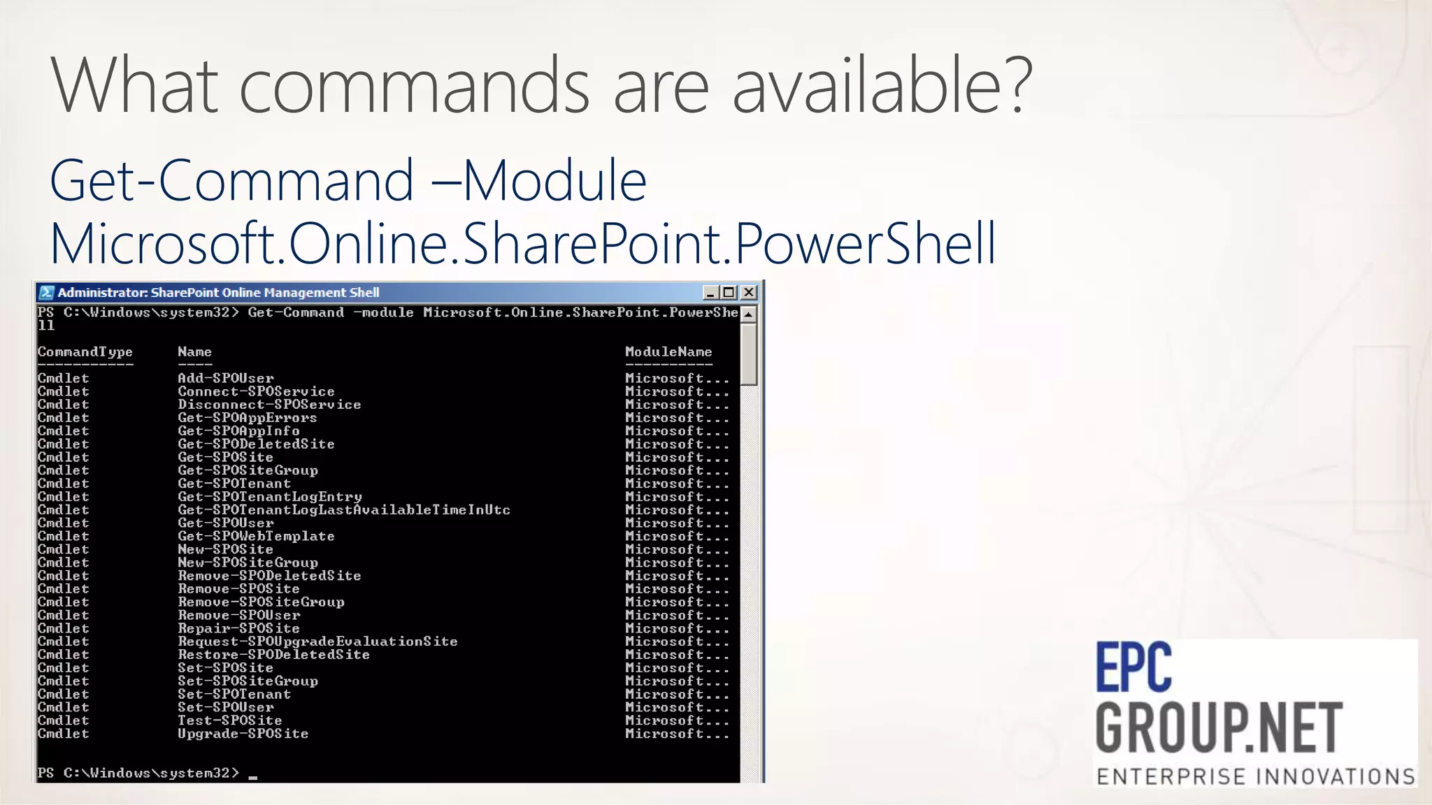 PowerShell with SharePoint 2013 and Office 365 - EPC Group | PPT