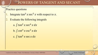 Integrals involving powers of tan and trig substitution.pptx
