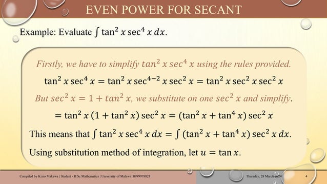 Integrals involving powers of tan and trig substitution.pptx