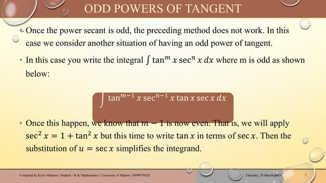 Integrals involving powers of tan and trig substitution.pptx