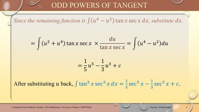Integrals involving powers of tan and trig substitution.pptx