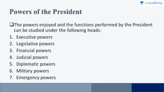 Powers and functions of President | PDF