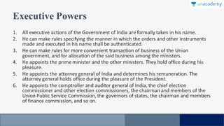 Powers and functions of President | PDF