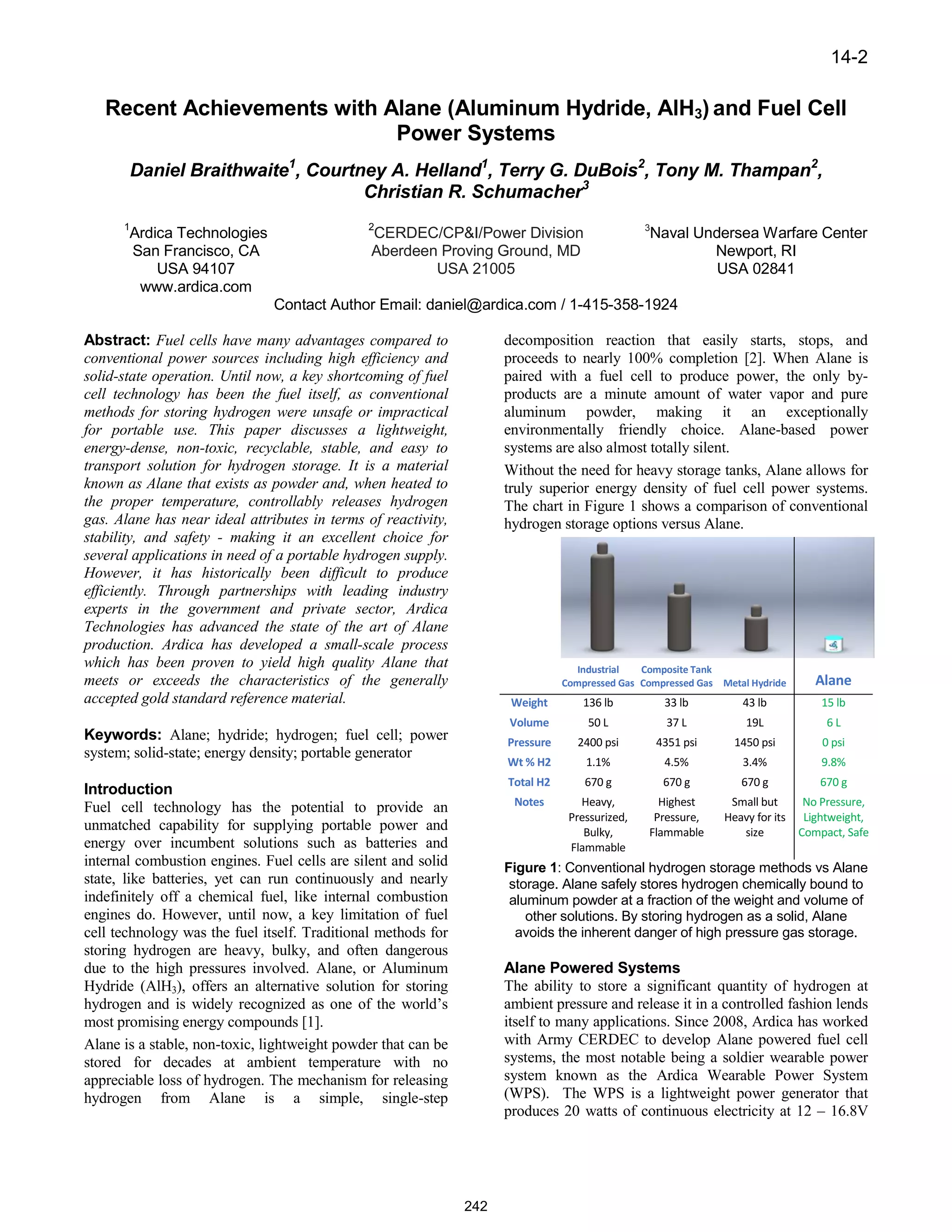Recent Achievements with Alane (Aluminum Hydride, AlH3) and Fuel Cell ...