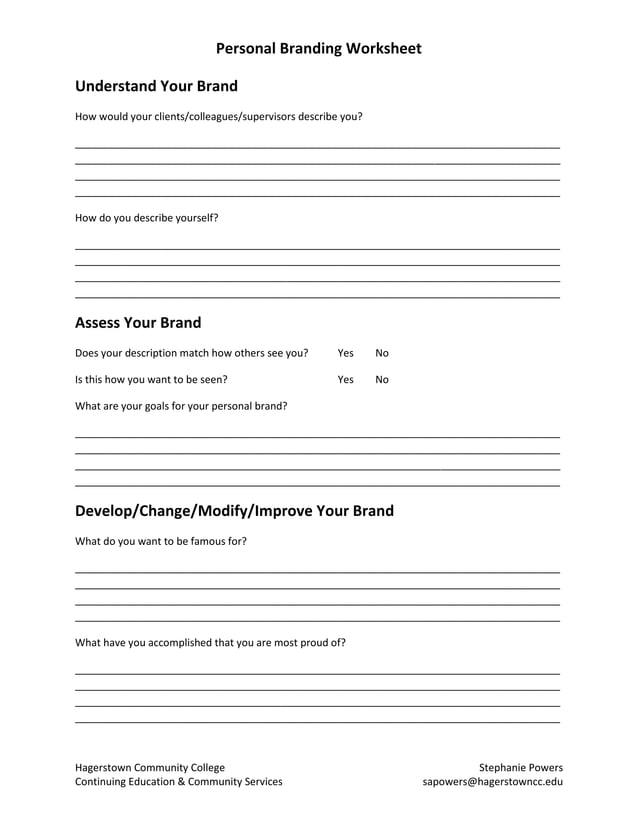 Powers, stephanie personal branding worksheet | PDF | Participant ...