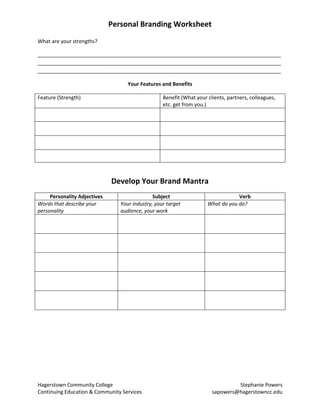 Powers, stephanie personal branding worksheet | PDF