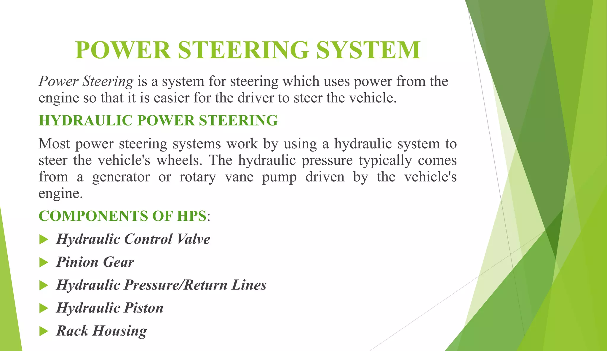 Hydraulic Power Steering System Pptx