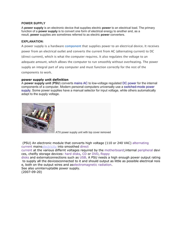 Power supply | DOCX | Computer Peripherals | Computing