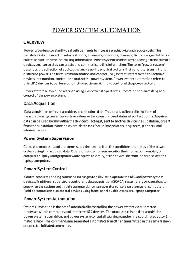 Power system automation pdf | PDF
