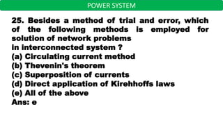 QUESTION ANSWER ,MCQ OF POWER SYSTEM,RRB,SSE,PSC,AE,JE,Power system ...