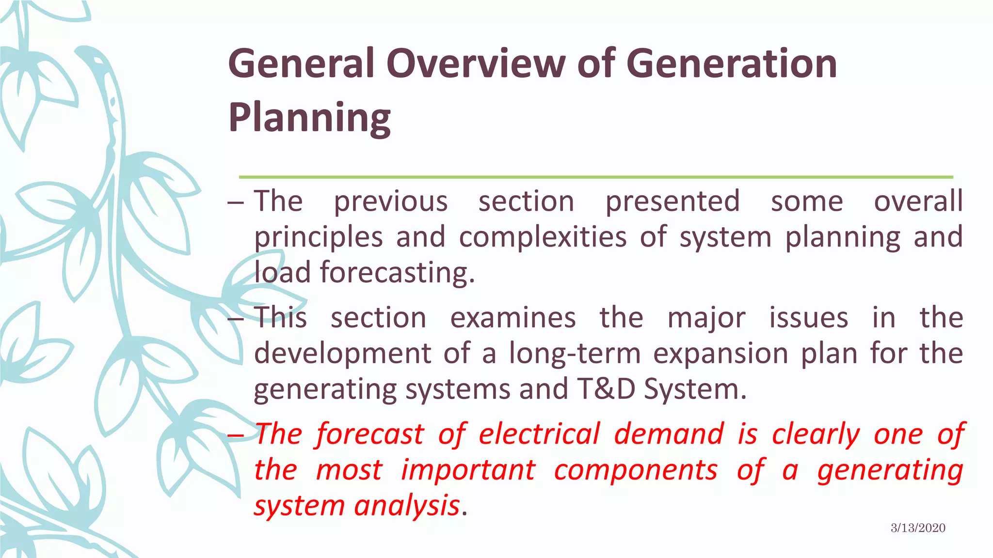 Power system planing and operation (pce5312) chapter two | PDF