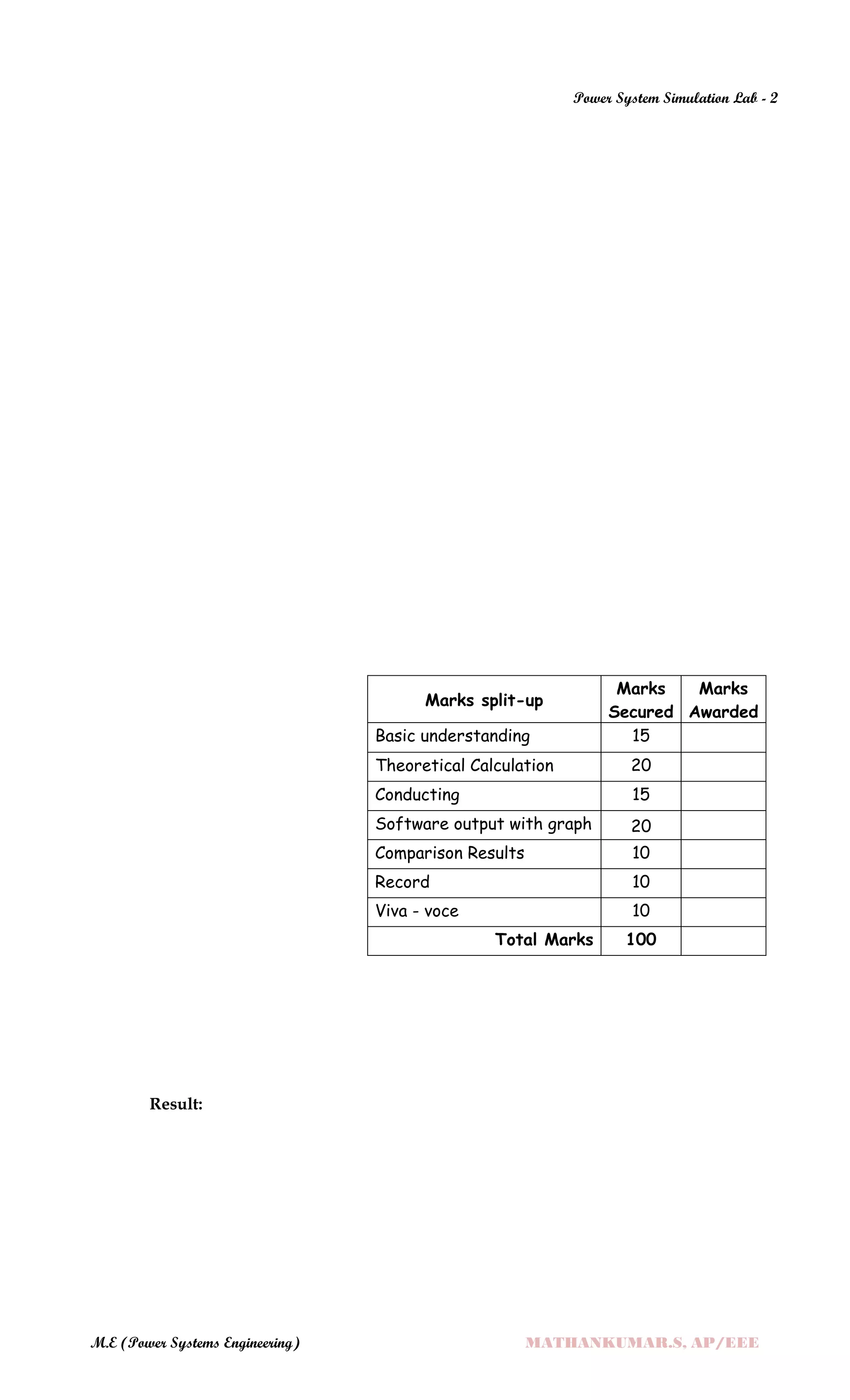 POWER SYSTEM SIMULATION - 2 LAB MANUAL (ELECTRICAL ENGINEERING - POWER ...