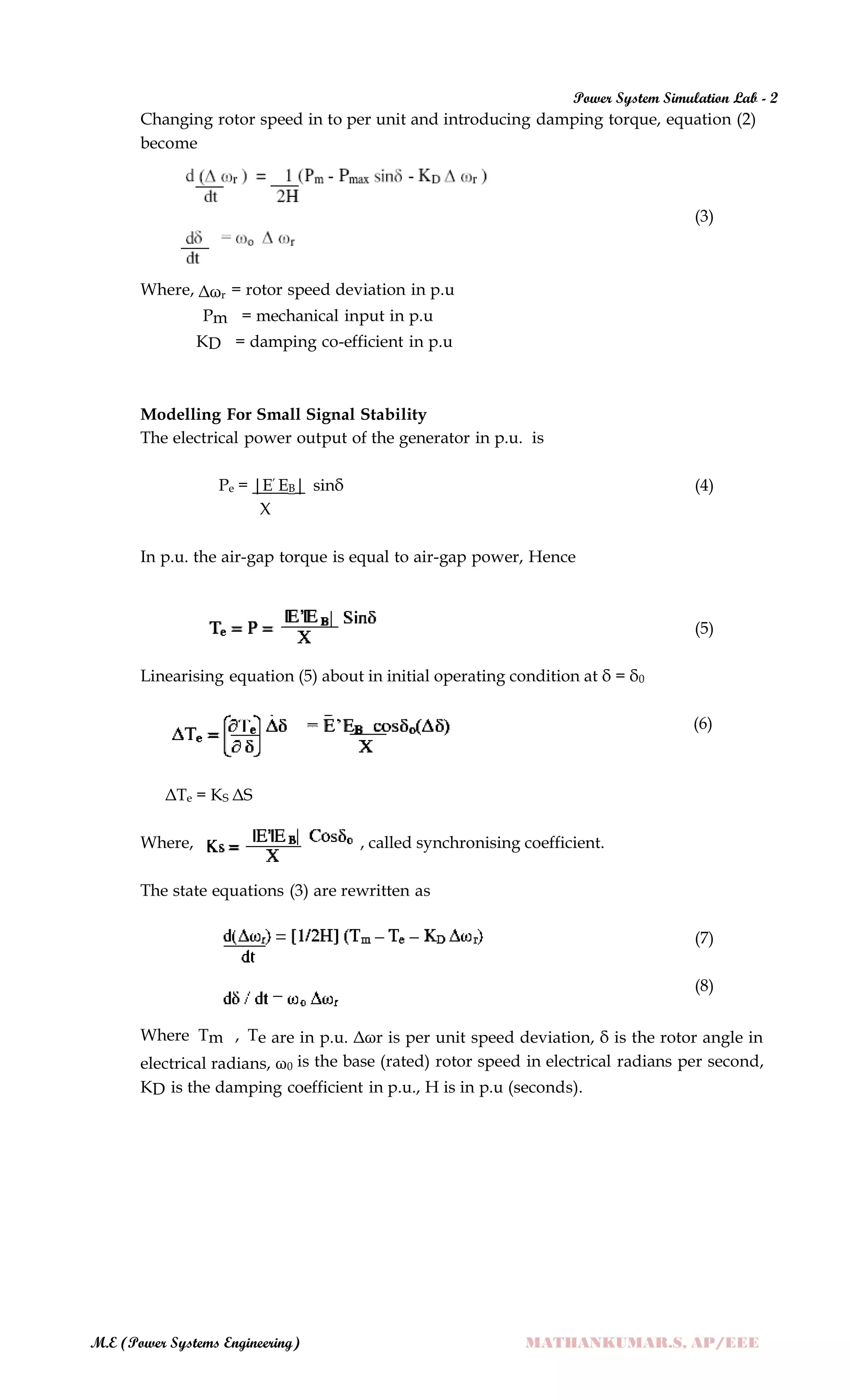 POWER SYSTEM SIMULATION - 2 LAB MANUAL (ELECTRICAL ENGINEERING - POWER ...