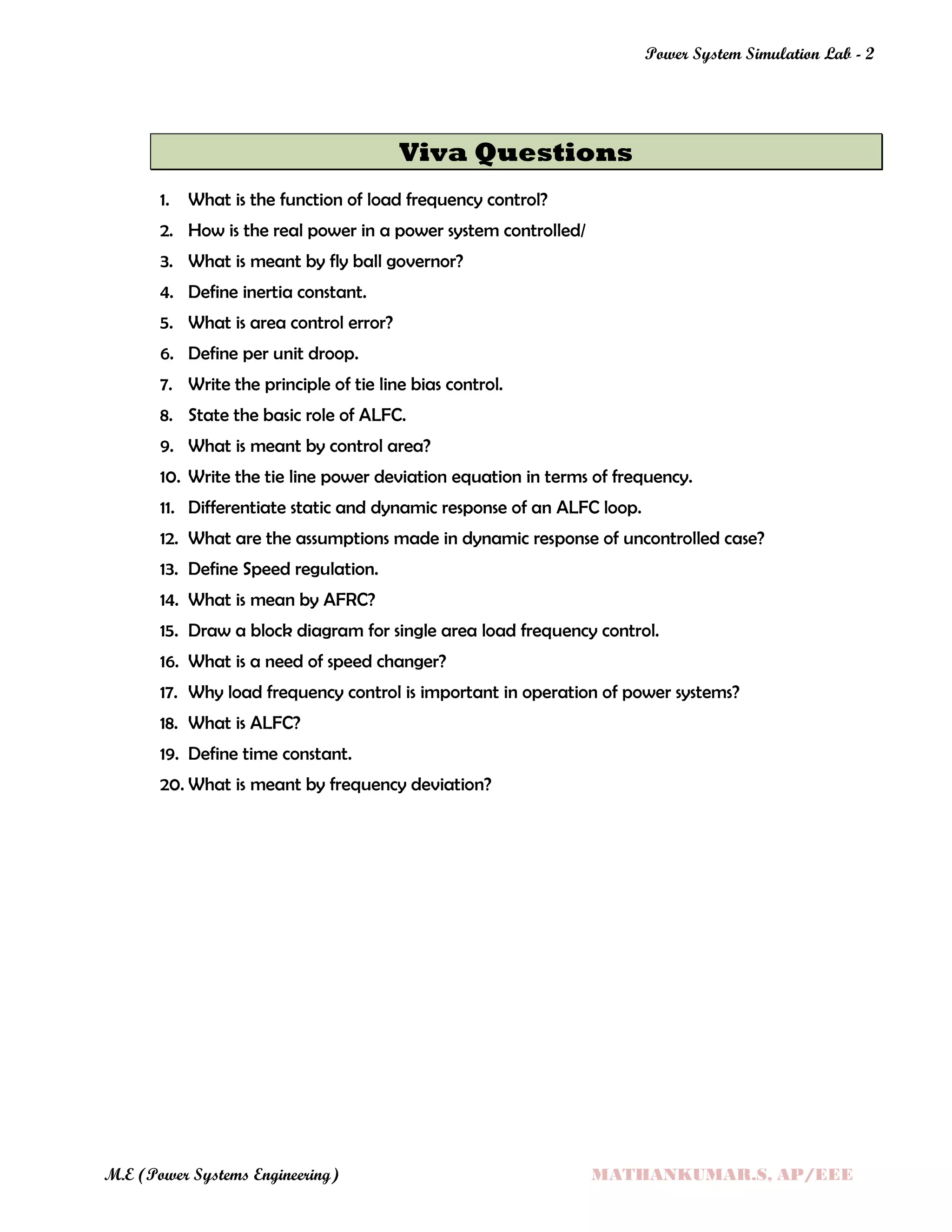 POWER SYSTEM SIMULATION - 2 LAB MANUAL (ELECTRICAL ENGINEERING - POWER ...