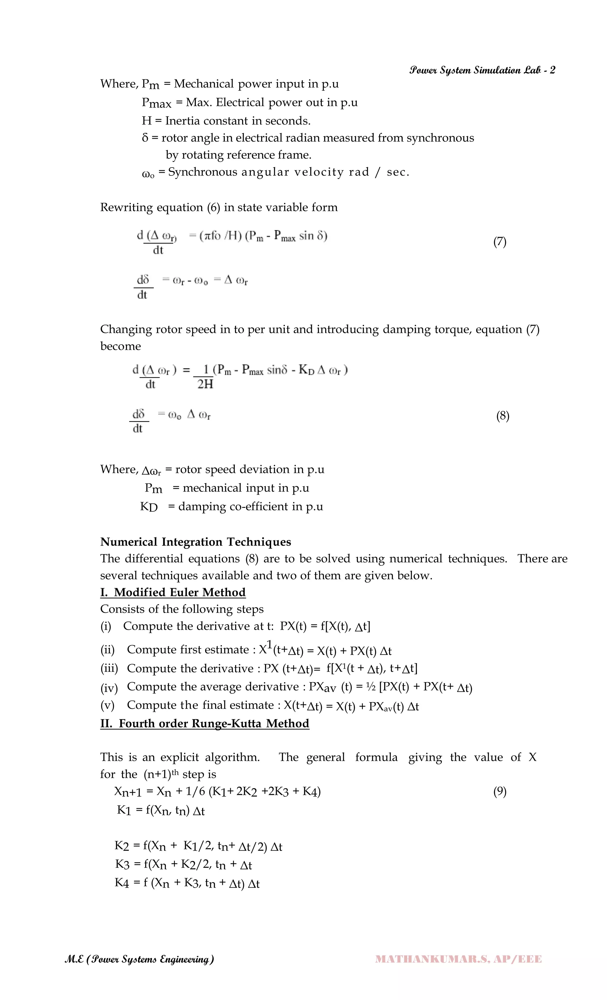 POWER SYSTEM SIMULATION - 2 LAB MANUAL (ELECTRICAL ENGINEERING - POWER ...