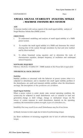 POWER SYSTEM SIMULATION - 2 LAB MANUAL (ELECTRICAL ENGINEERING - POWER ...