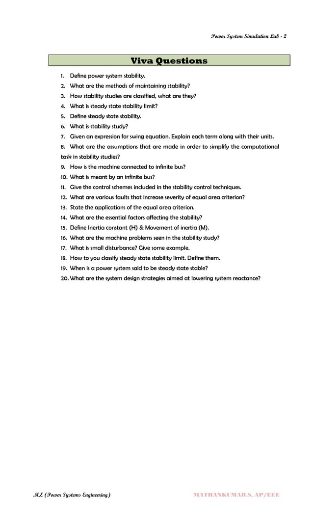 POWER SYSTEM SIMULATION - 2 LAB MANUAL (ELECTRICAL ENGINEERING - POWER ...