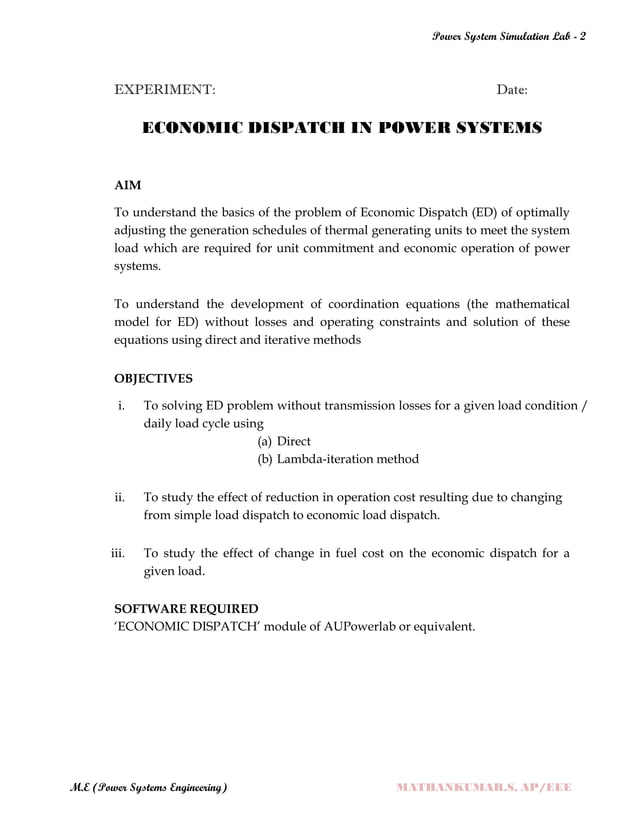 POWER SYSTEM SIMULATION - 2 LAB MANUAL (ELECTRICAL ENGINEERING - POWER ...