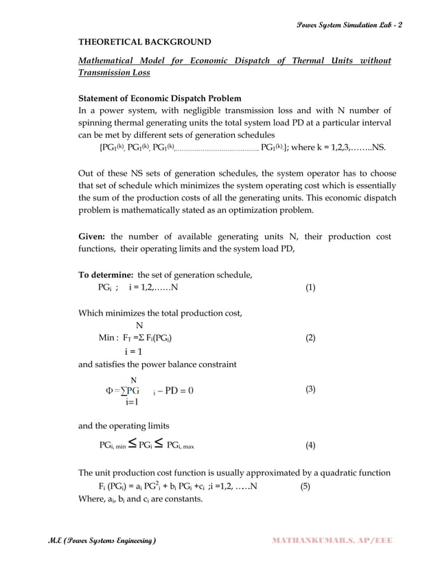 POWER SYSTEM SIMULATION - 2 LAB MANUAL (ELECTRICAL ENGINEERING - POWER ...