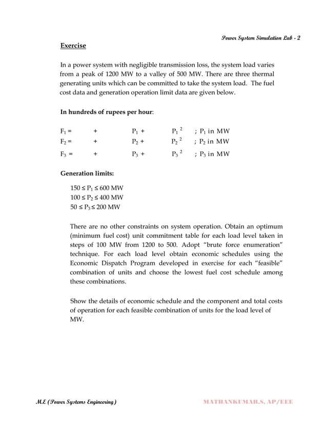POWER SYSTEM SIMULATION - 2 LAB MANUAL (ELECTRICAL ENGINEERING - POWER ...