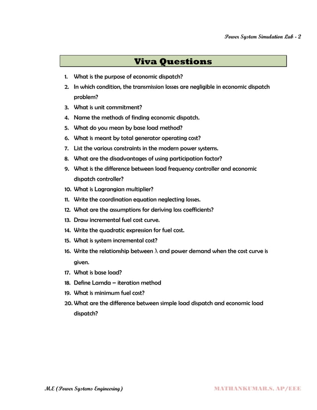 POWER SYSTEM SIMULATION - 2 LAB MANUAL (ELECTRICAL ENGINEERING - POWER ...