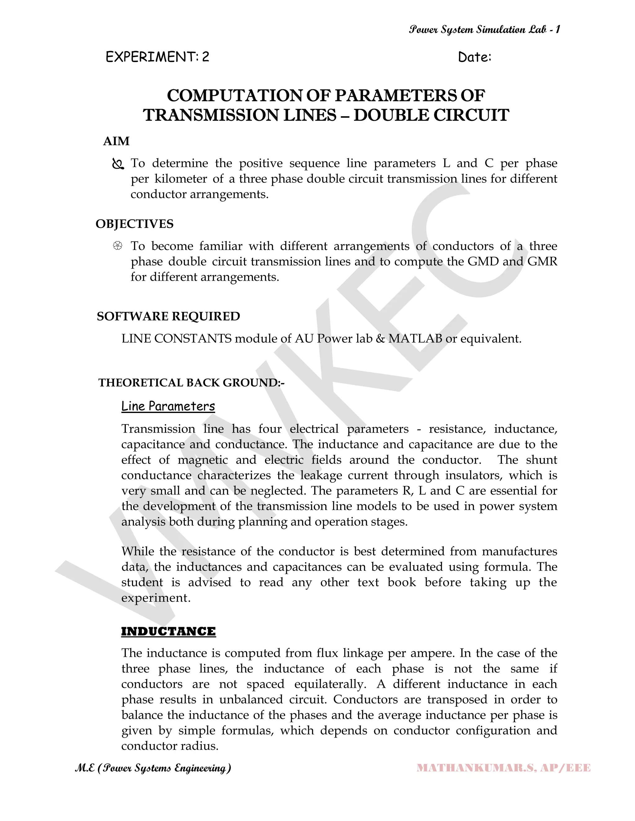 POWER SYSTEM SIMULATION LAB-1 MANUAL (ELECTRICAL - POWER SYSTEM ...