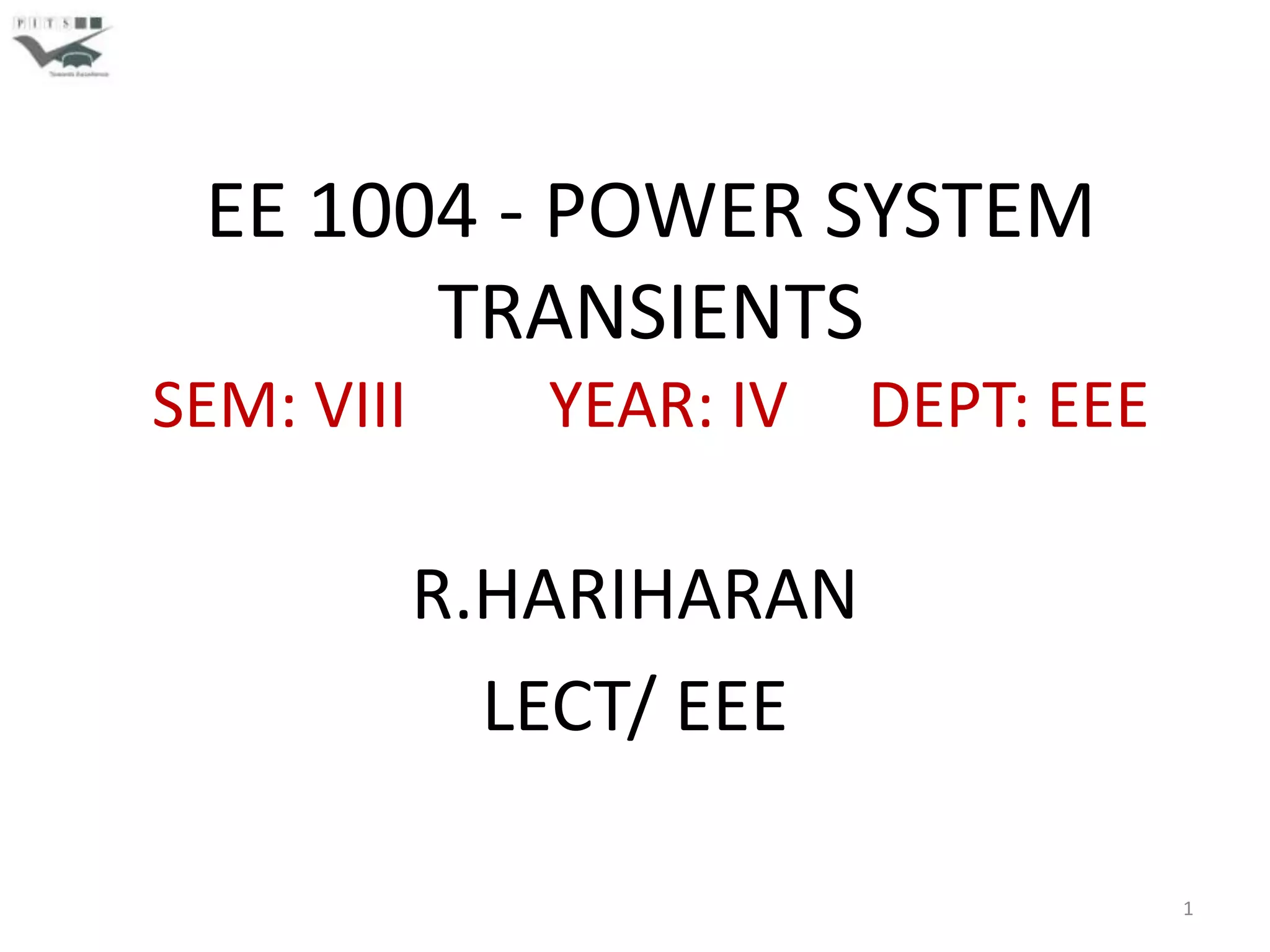 Power system transients (IV-EEE) | PPTX